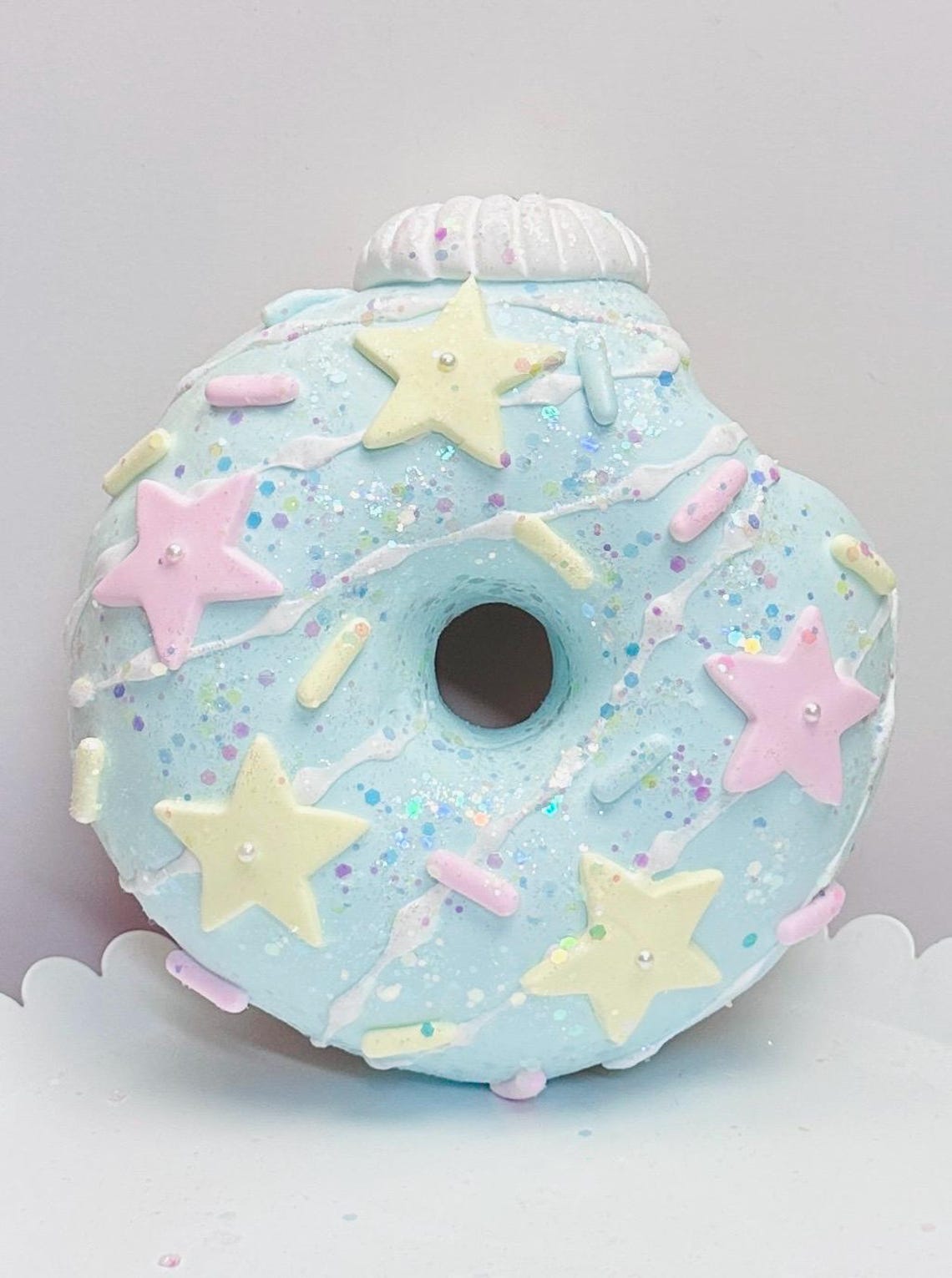 Large Pink Aqua Yellow Star Donut Ornament Glitter ľsprinkles Candyland ...