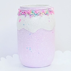 Pint Candy Land Decor Gumdrop Mountain Sprinkle Vase Jar Glitter Pastel ...