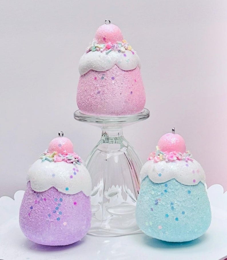 Small Pastel Gumdrop Glitter Ornaments With A Cherry on Top and ...