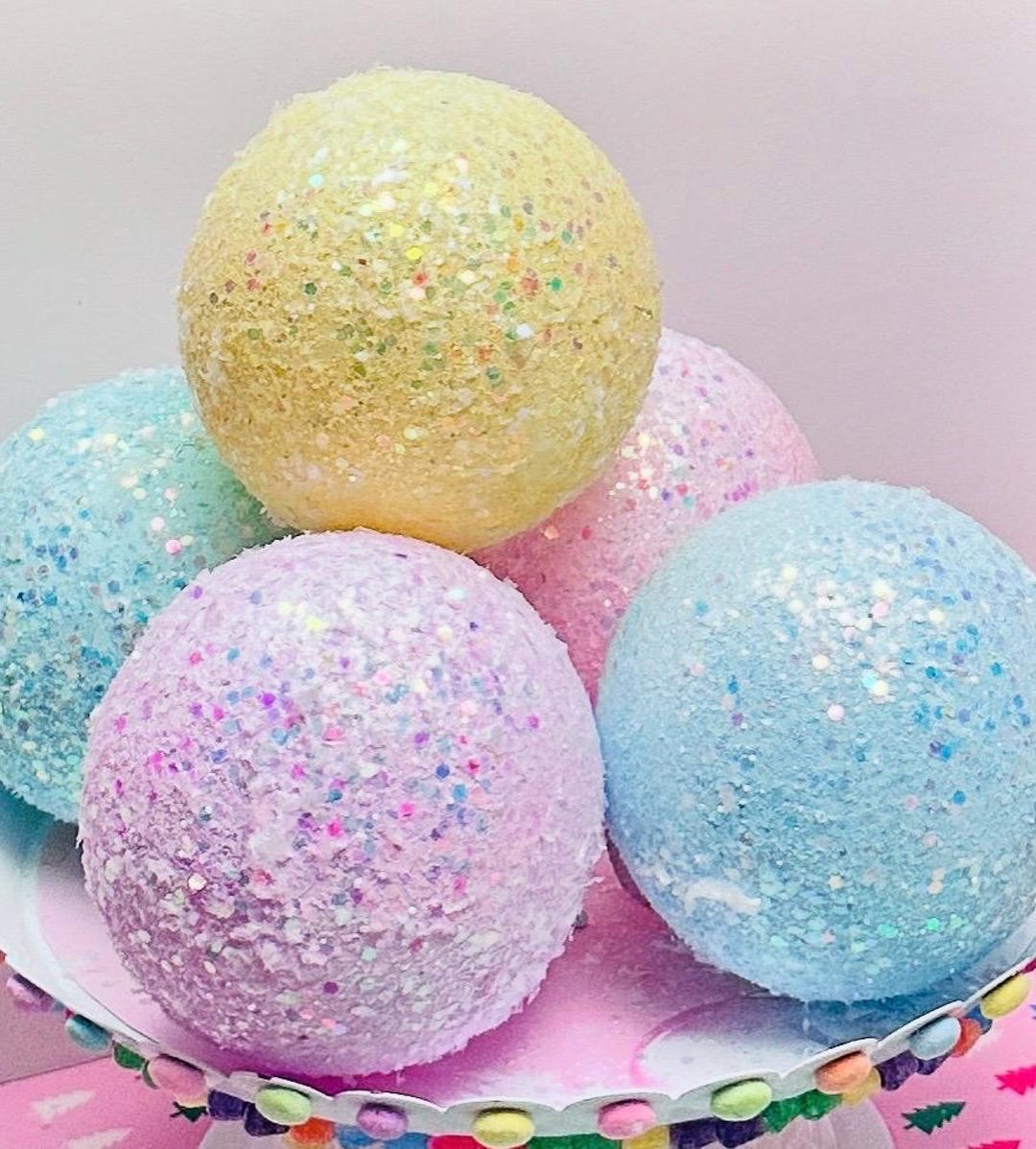 4 Inch Extra Large Pastel Glitter Gumball Sugar Ornaments Shatterproof ...