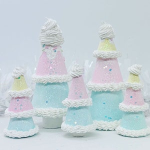 Easter Candy Land Wooden Village Trees Glitter and Faux Frosting - Etsy