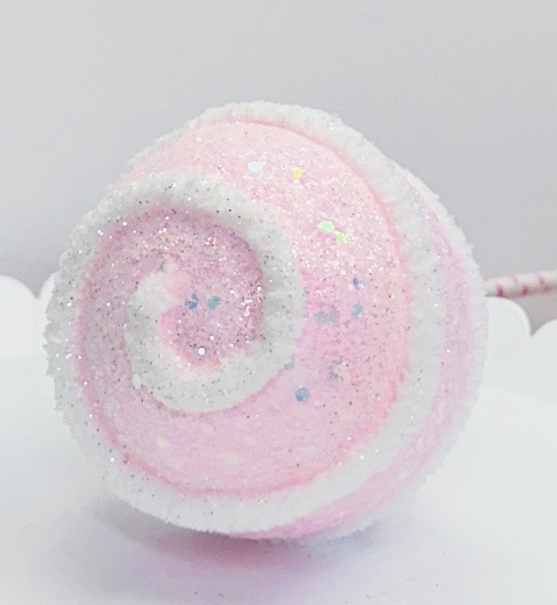Faux Lollipop Swirl Candy Tree Pick Round Glitter Ball Pastel 10 Inch ...
