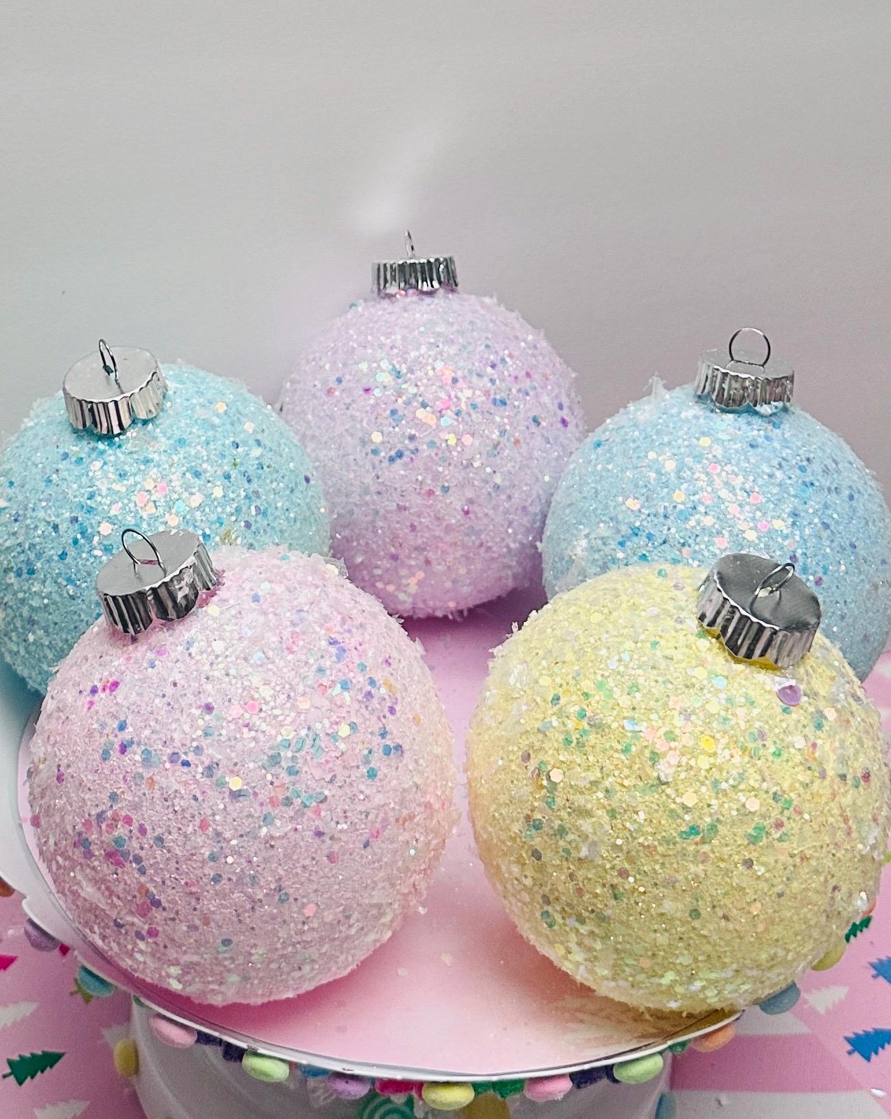 4 Inch Extra Large Pastel Glitter Gumball Sugar Ornaments Shatterproof ...
