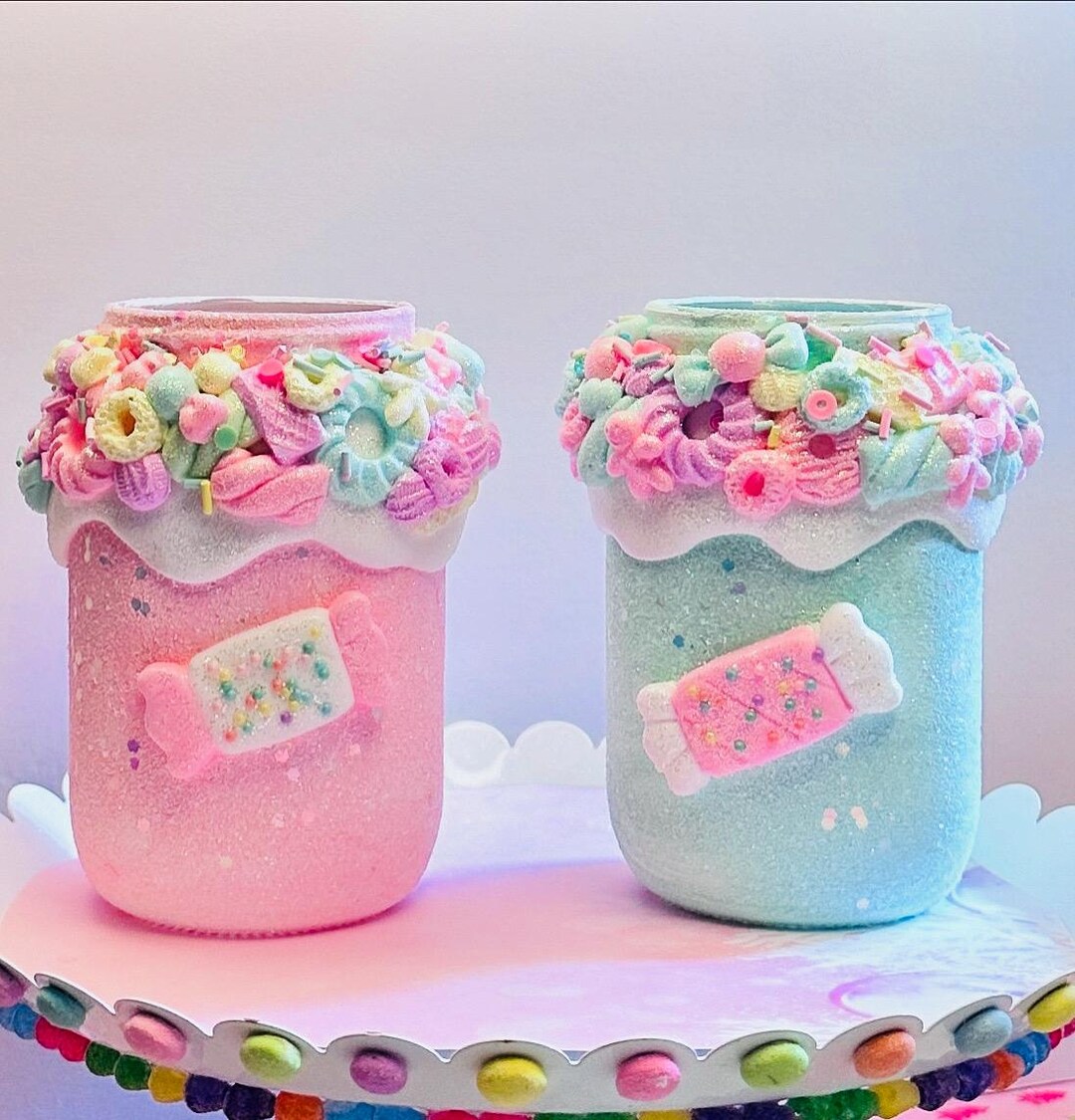 Pint Candy Land Mason Jar Vase Cookie Candy Gingerbread Glitter Pastel ...