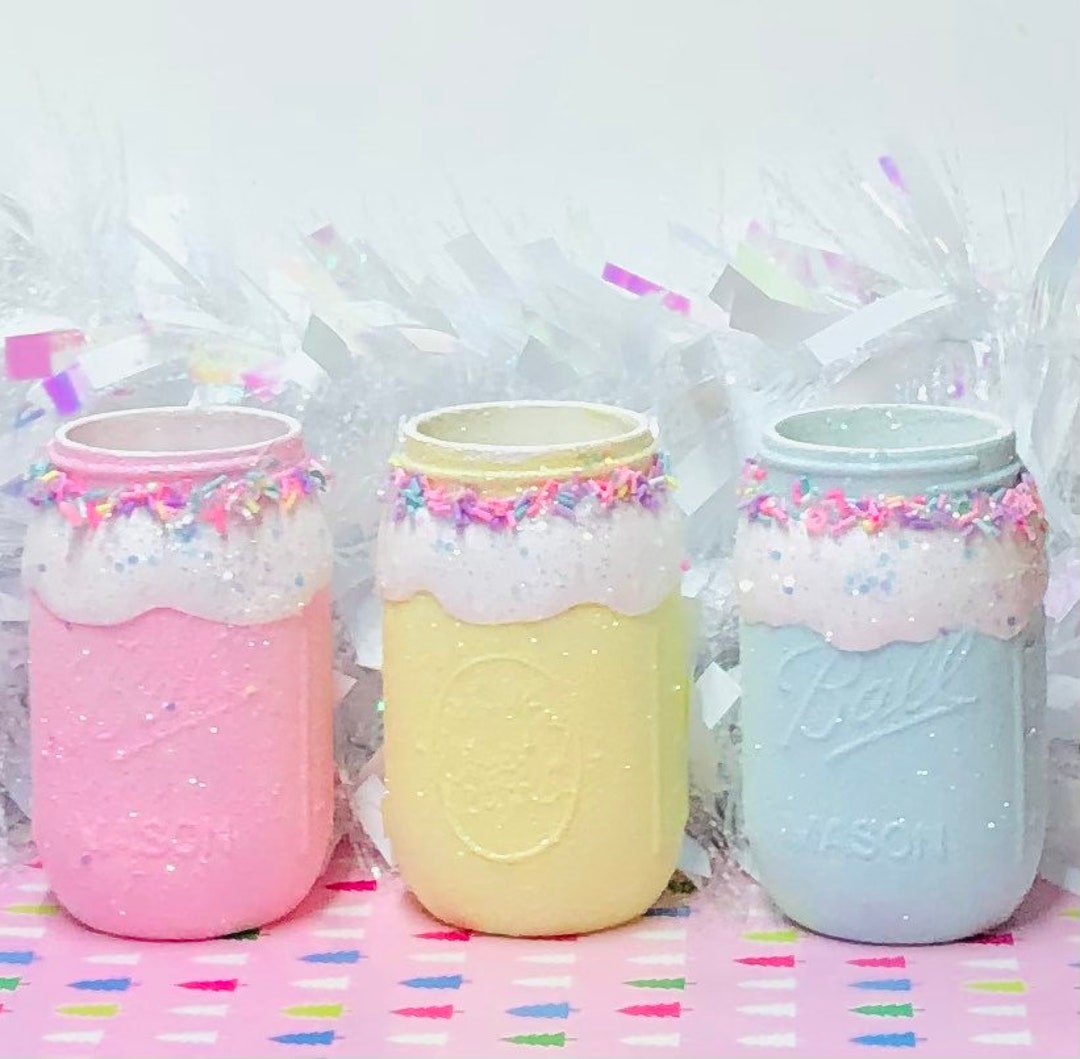 Pint Candy Land Decor Gumdrop Mountain Sprinkle Vase Jar Glitter Pastel ...