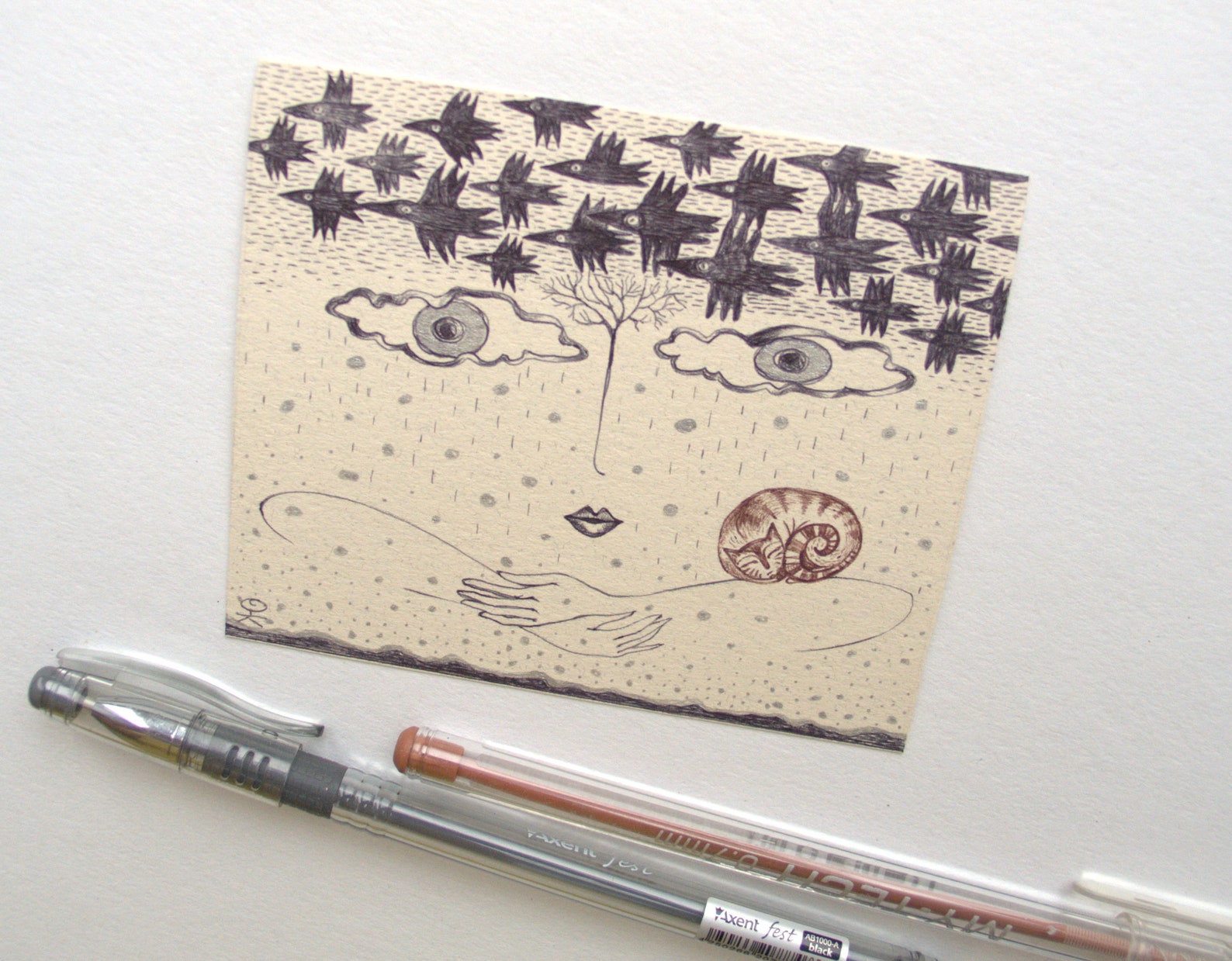 Miniature drawing on paper November | Etsy