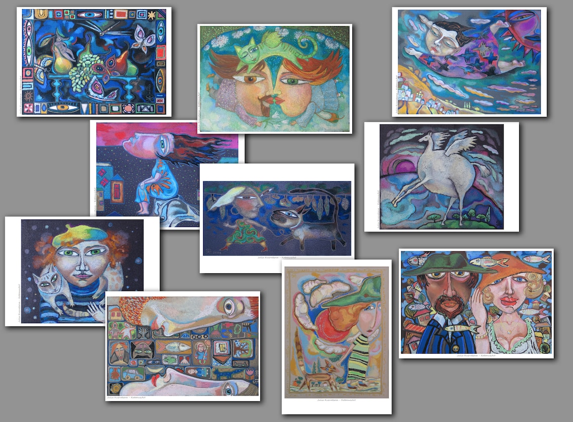 A Fine Art Greeting Card, Set of Postcards With Beautiful Paintings ...