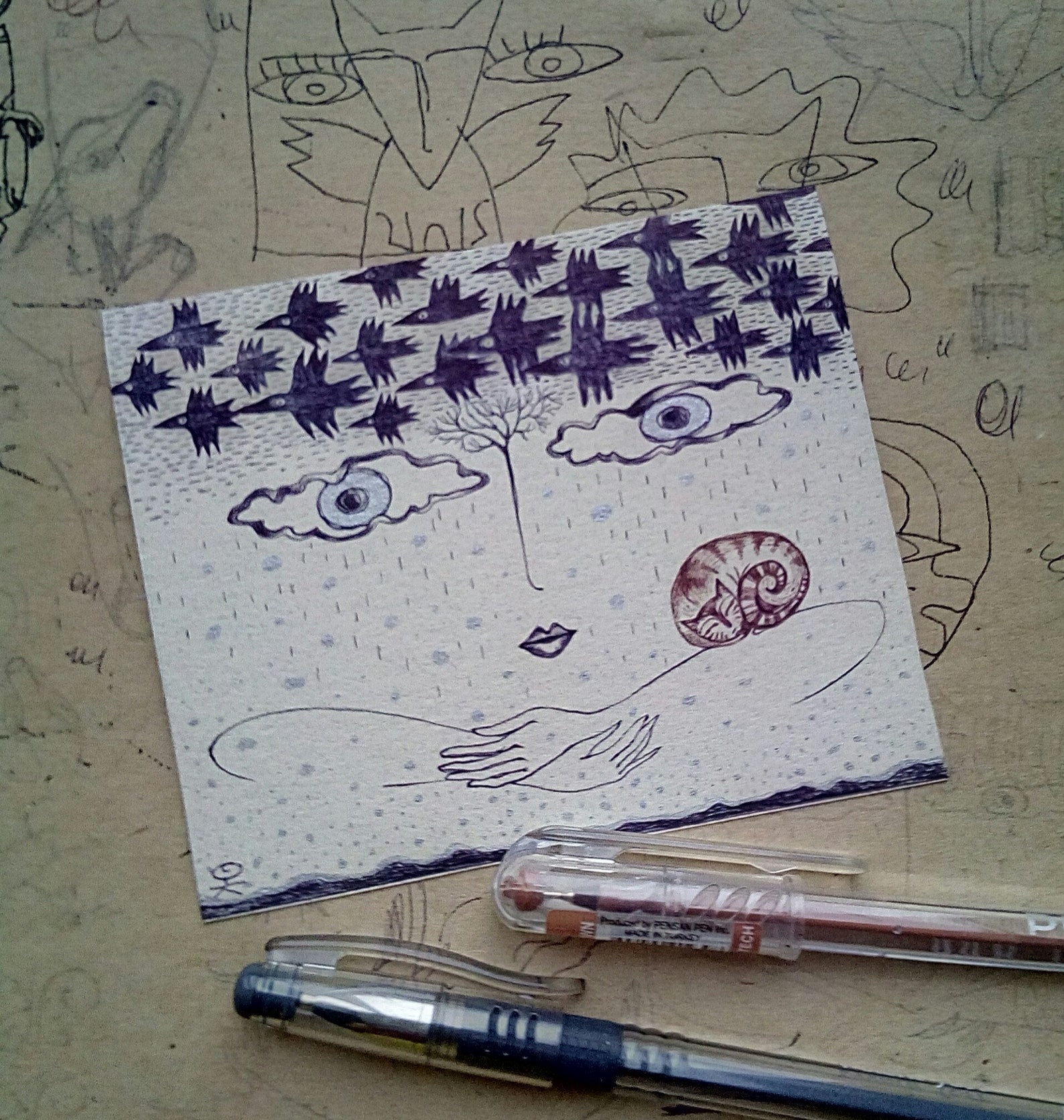 Miniature drawing on paper November | Etsy