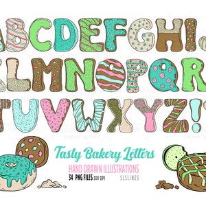 Bakery Alphabet Letters Clipart, Alpha Doodle Pngs With Cookies, Donut ...