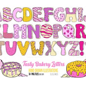 Bakery Alphabet Letters Clipart, Alpha Doodle Pngs With Cookies, Donut ...