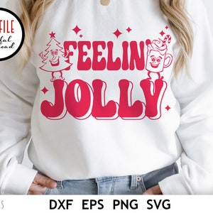Retro Christmas SVG, Feelin' Jolly Cut File, Dancing Tree PNG, Vintage ...
