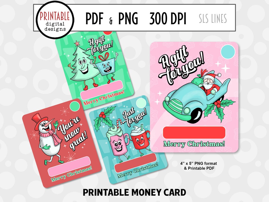 Christmas Money Card Holder, Printable Retro Christmas Card, Money Card ...