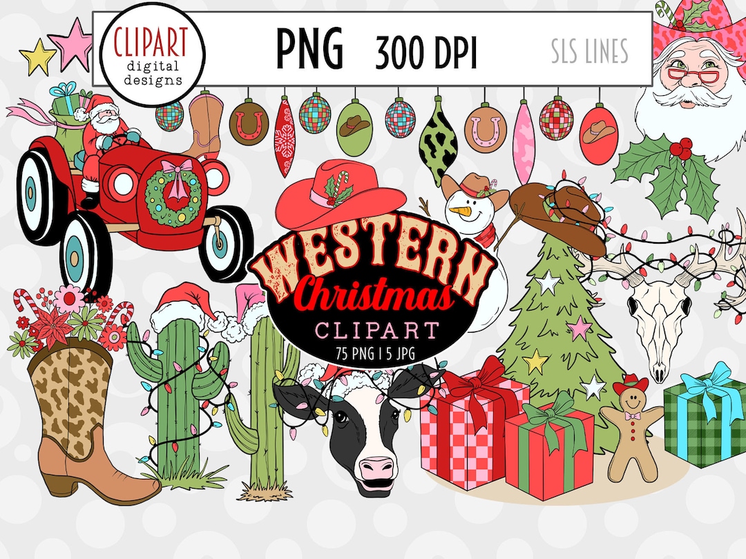 Western Christmas Clipart, Country Santa Clipart, Santa Rodeo, Cowboy ...