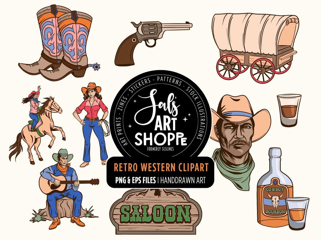 Wild West Clipart, Western Retro Graphics, Cowboy Clipart, Commercial ...