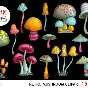 Retro Mushroom Clipart - Vintage Style Mushrooms PNG - Psychedelic ...
