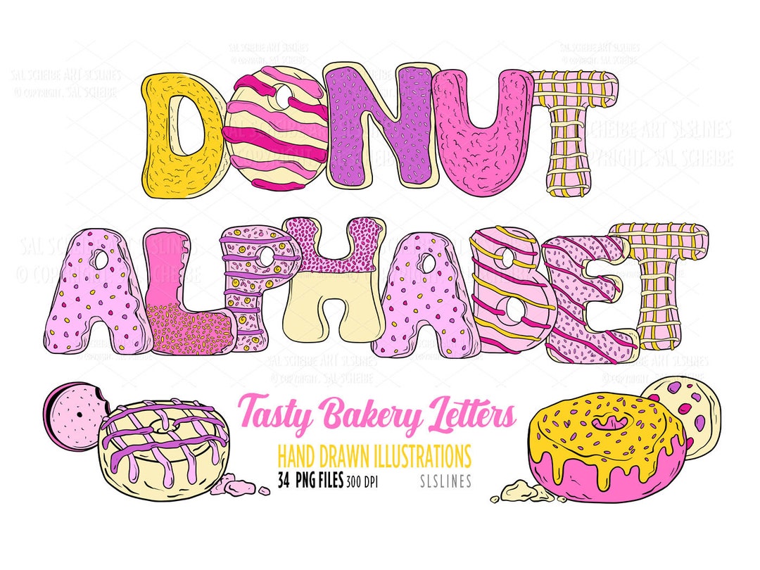 Bakery Alphabet Letters Clipart, Alpha Doodle Pngs With Cookies, Donut ...