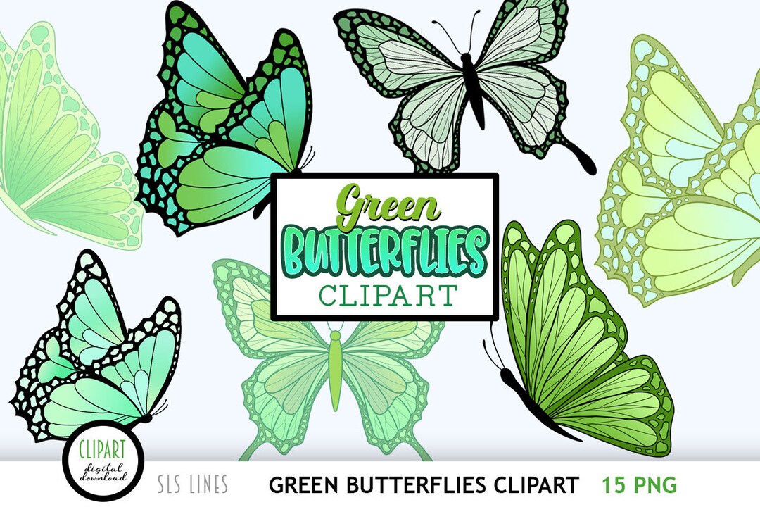 Green Butterflies Clipart - Pretty Butterfly Illustrations PNG Files - Etsy