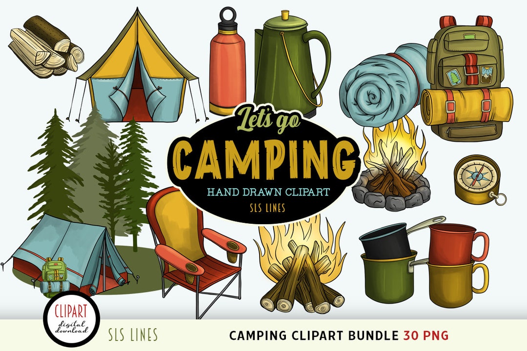 Camping Clipart, Tent Pngs, Camp Fire, Evergreen Trees, Hiking PNG ...