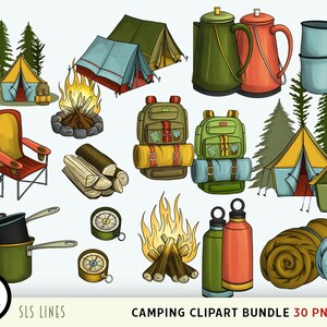 Camping Clipart, Tent Pngs, Camp Fire, Evergreen Trees, Hiking PNG ...