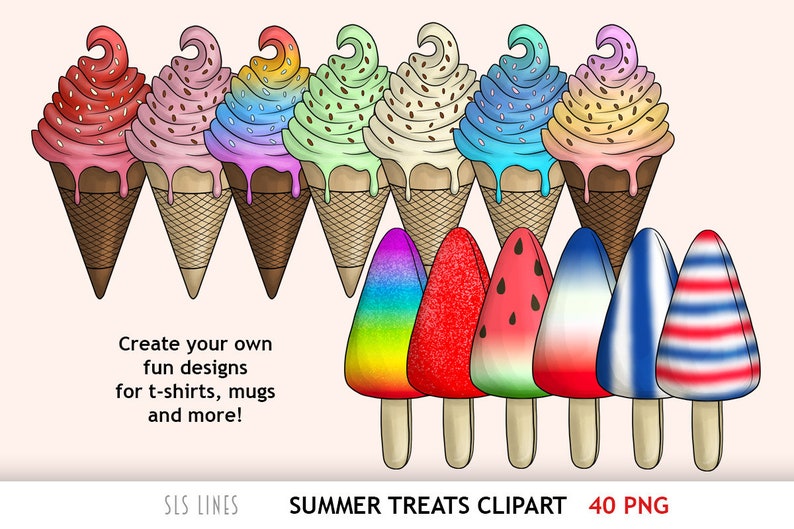 Ice Cream & Summer Treats Clipart - Ice Cream Cone Illustrations - Food ...