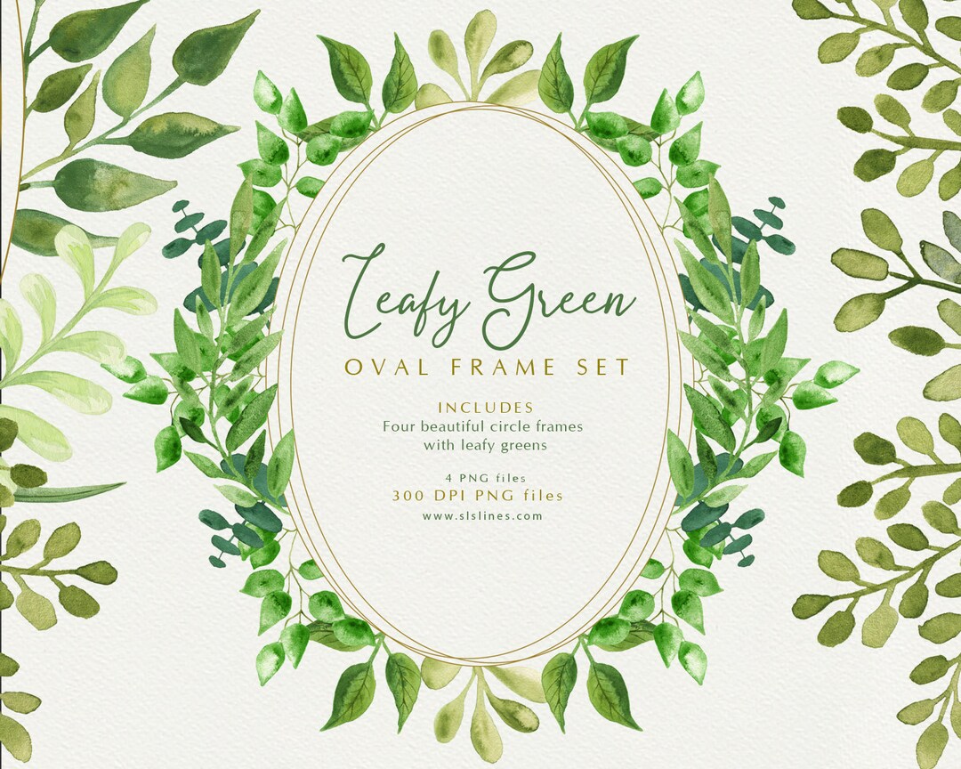 Leafy Green Watercolor Clipart OVAL Frames Leaf Wreaths PNG - Etsy