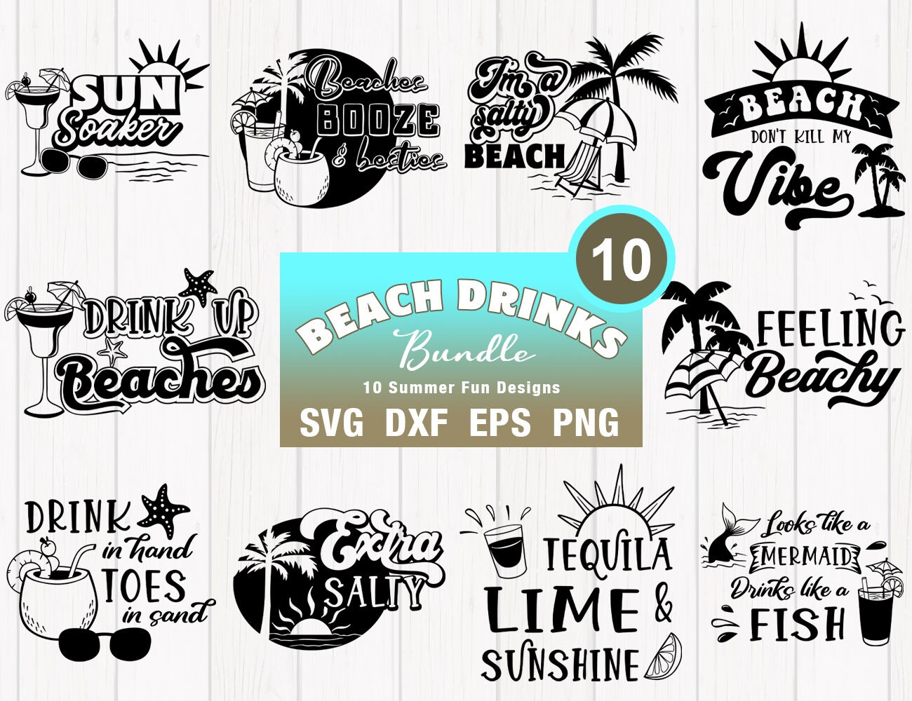 Beach Drinks SVG Bundle Summer Beach Cut Files and PNG - Etsy UK
