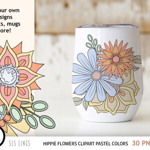 Hippie Flower Clipart, Boho Flowers PNG, Groovy 60s Flowers in Pastel ...