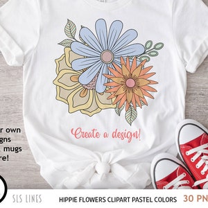 Hippie Flower Clipart, Boho Flowers PNG, Groovy 60s Flowers in Pastel ...