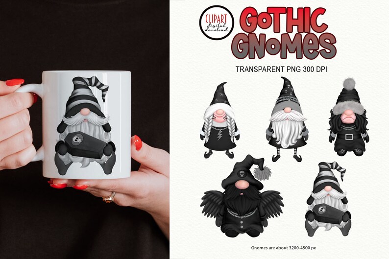 Gothic Gnome Clipart Goth Gnomes PNG Sublimation Elements - Etsy