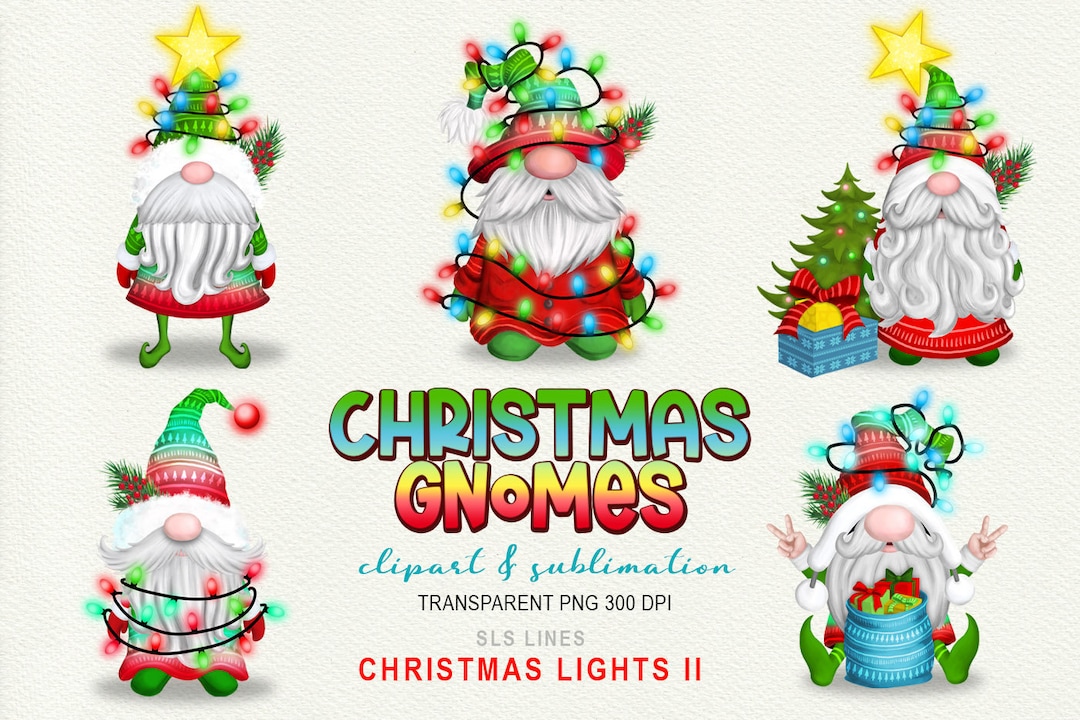 Christmas Gnome Clipart Christmas Lights Gnomes PNG - Etsy