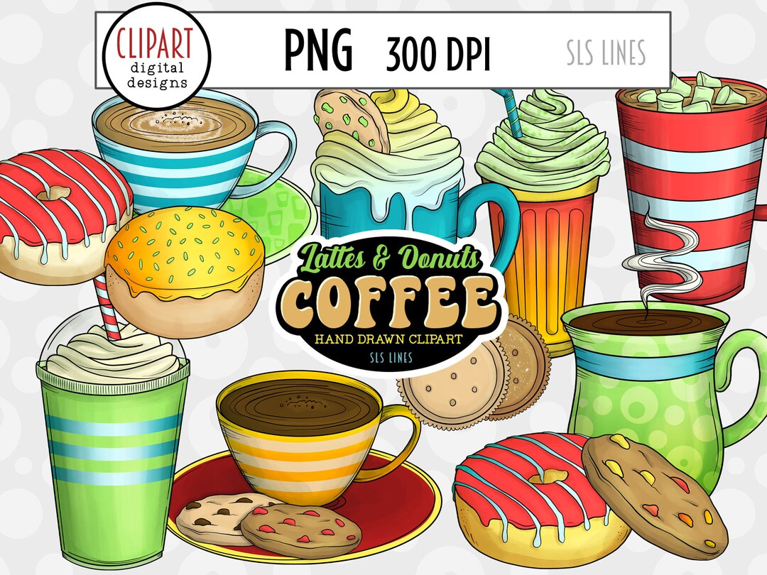 Coffee & Donuts Clipart, Latte Graphics, Cookies and Tea PNG, Bakery ...