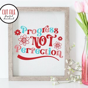 Progress Not Perfection SVG, Retro Cut File, Inspirational Design ...