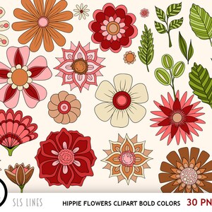 Hippie Flower Clipart, Pink Boho Flowers PNG, Groovy 60s Flowers - Etsy
