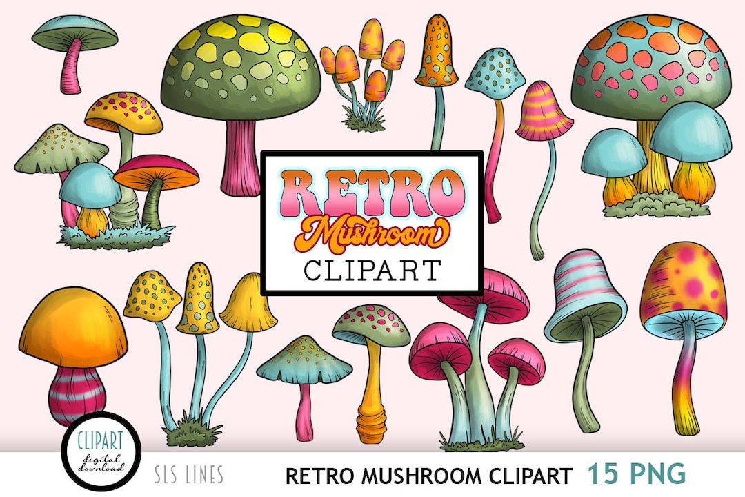 Retro Mushroom Clipart - Vintage Style Mushrooms PNG - Psychedelic ...