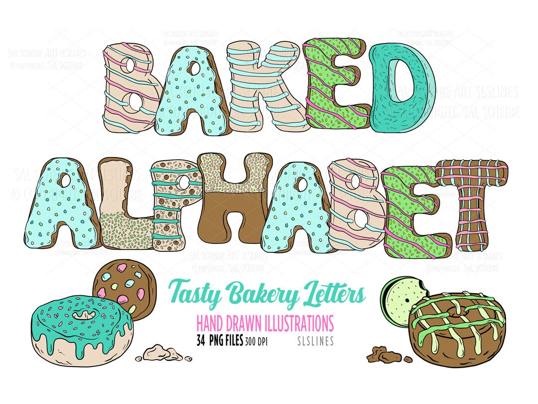 Bakery Alphabet Letters Clipart, Alpha Doodle Pngs With Cookies, Donut ...