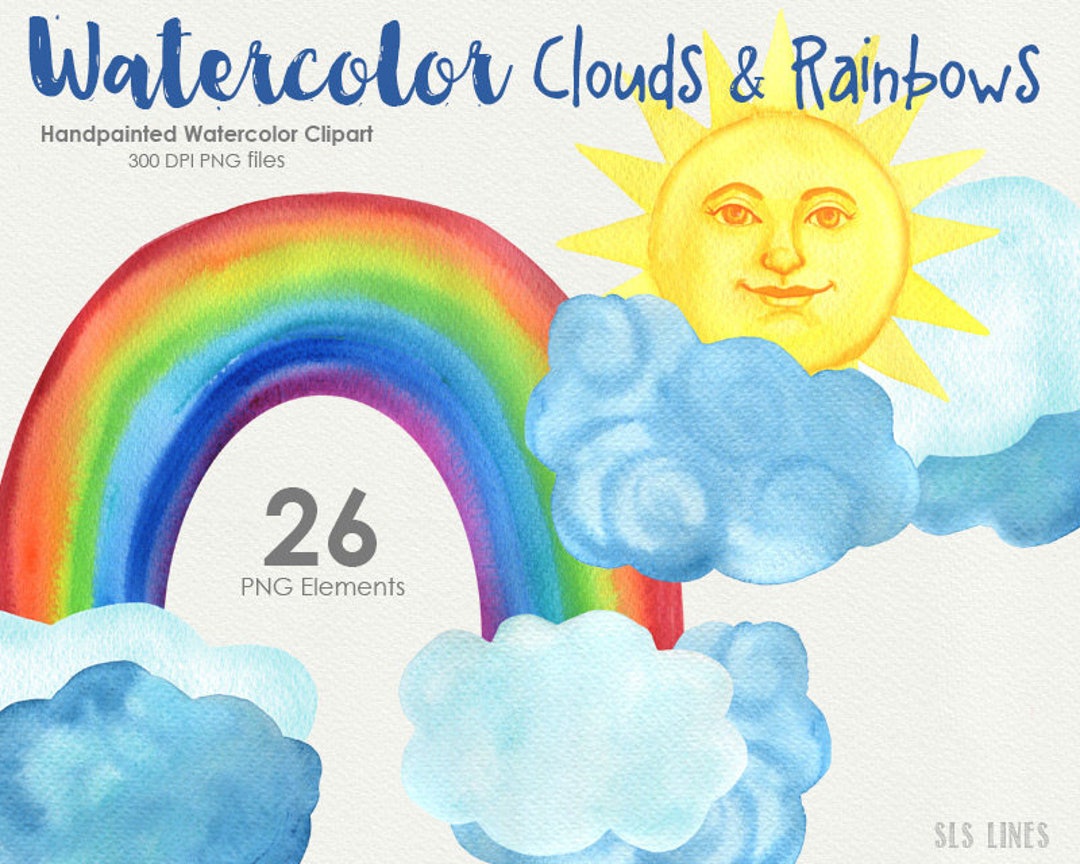 Clouds and Rainbows Watercolor Clipart Weather Graphics - Etsy Canada
