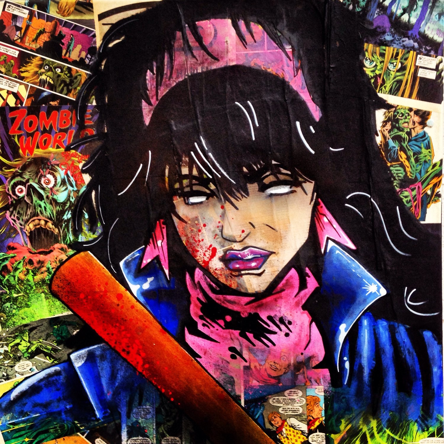 Zombie Bashing Graffiti Art Canvas by Ordu | Etsy