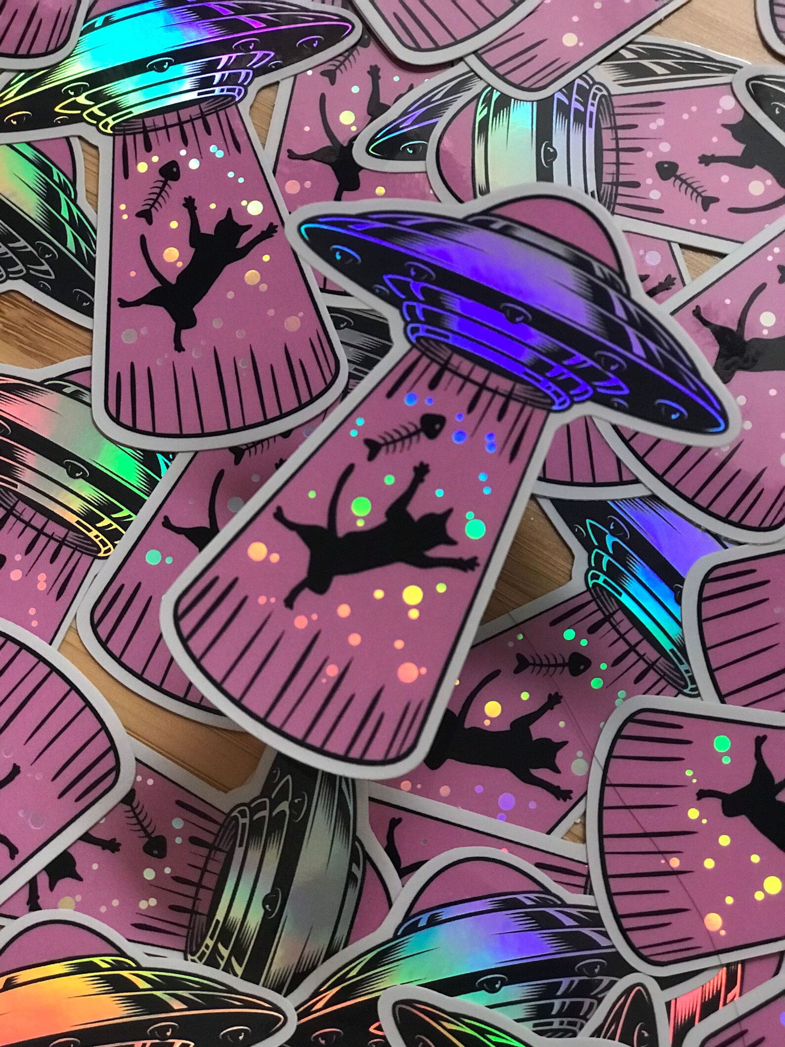 Flailing Cat / UFO Abduction Sticker Holographic Decal Graffiti - Etsy