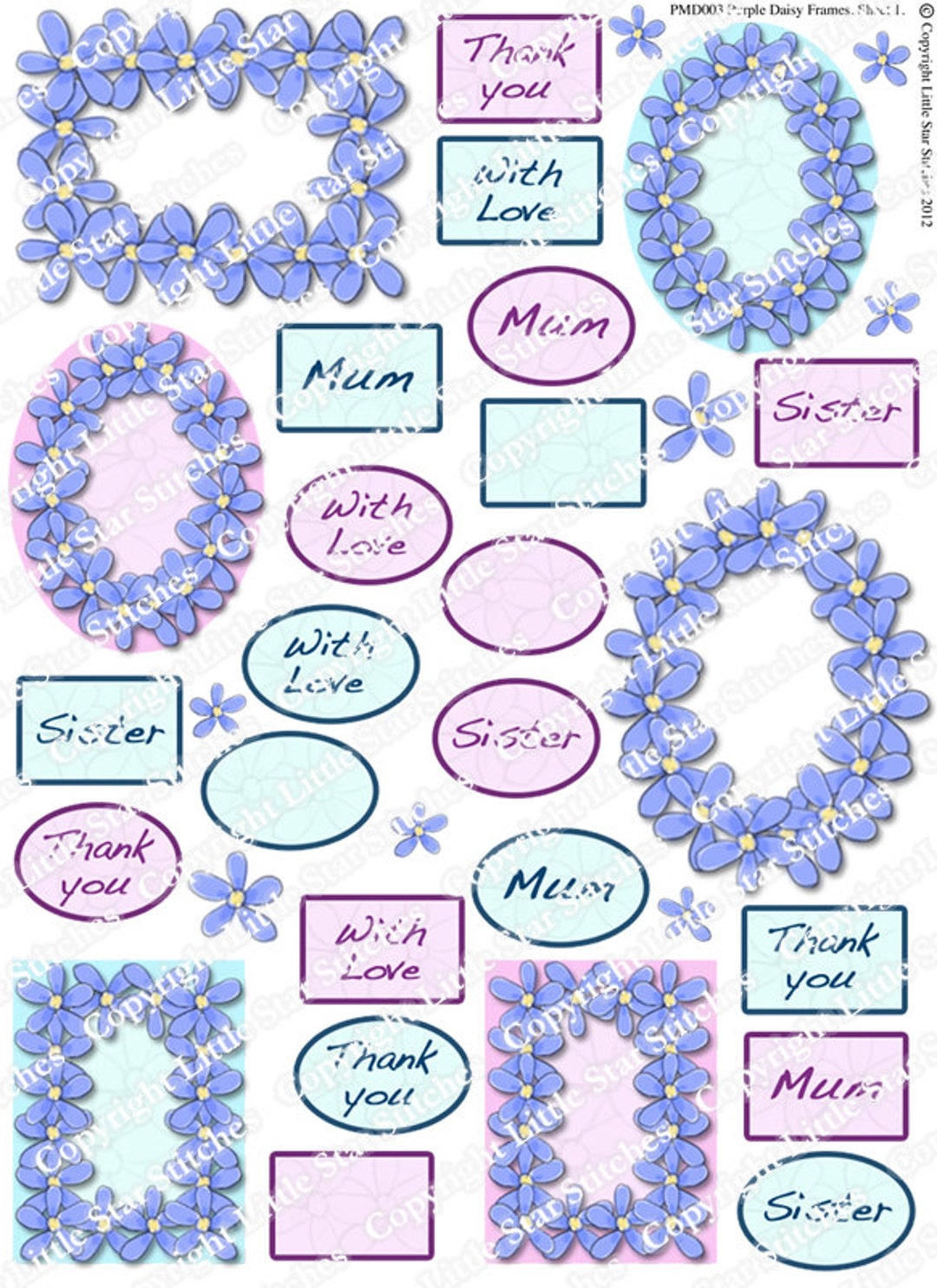 Purple Daisy Frames, Tags, Sentiments, Embellishments. - Etsy