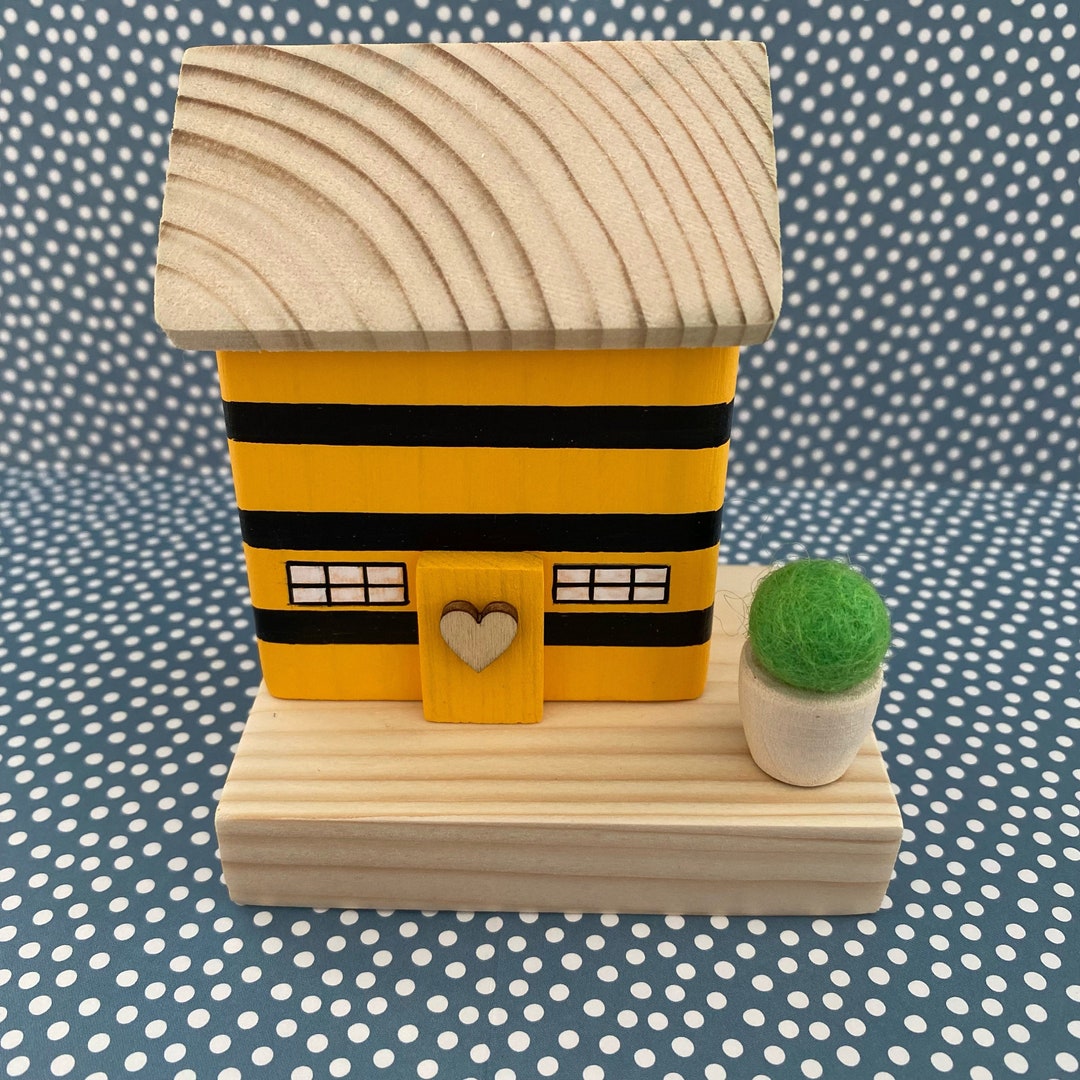 Miniature Wooden Bee House | Yellow and Black Home Decor | Bee Home ...