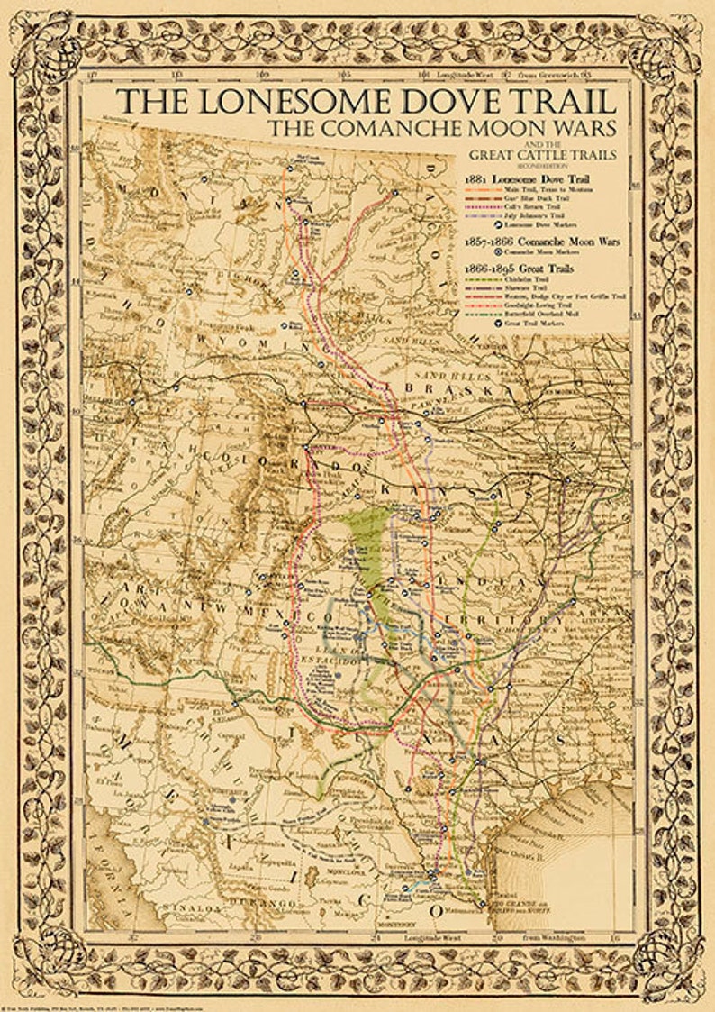 The Great Lonesome Dove ~ Comanche Moon Trails Map Print - Etsy