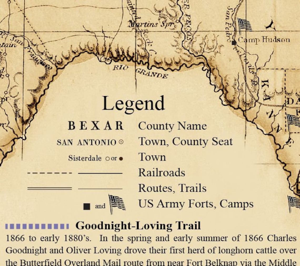 The Great Texas Cattle Trails Map 2nd Ed. Print - Etsy