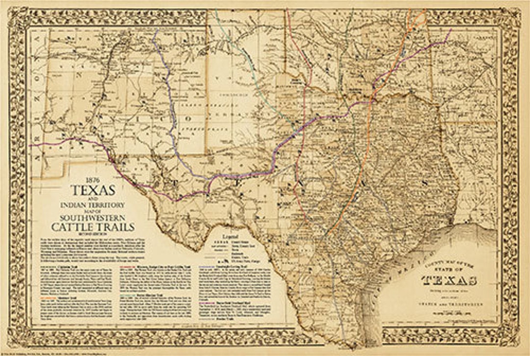 The Great Texas Cattle Trails Map 2nd Ed. Print - Etsy