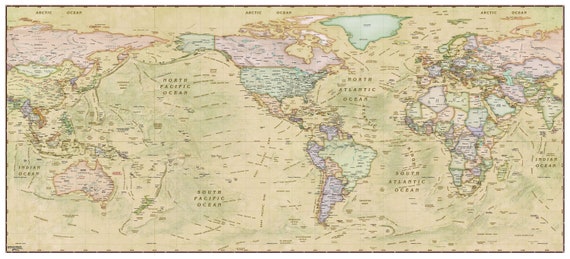 Decorative Antique World Wall Map | Etsy