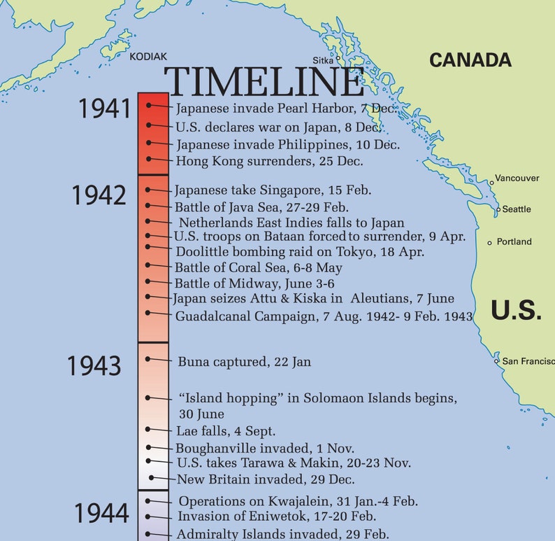 World War II Map of the Pacific Theater, 1941-1945 - Etsy