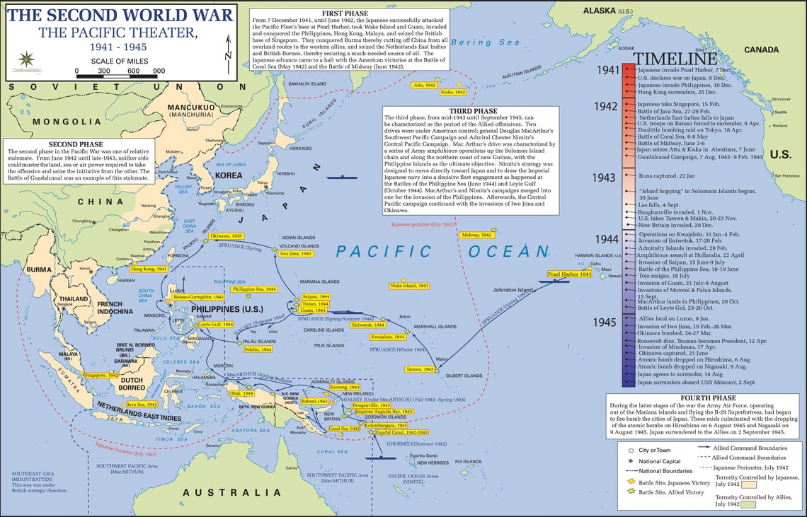 World War II Map of the Pacific Theater, 1941-1945 - Etsy
