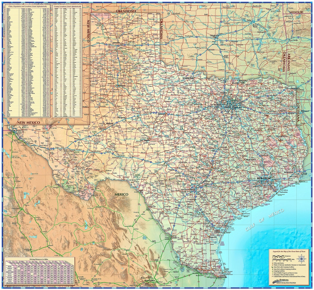 Texas Decorative Wall Map - Paper - 39" W X 36" H - Etsy
