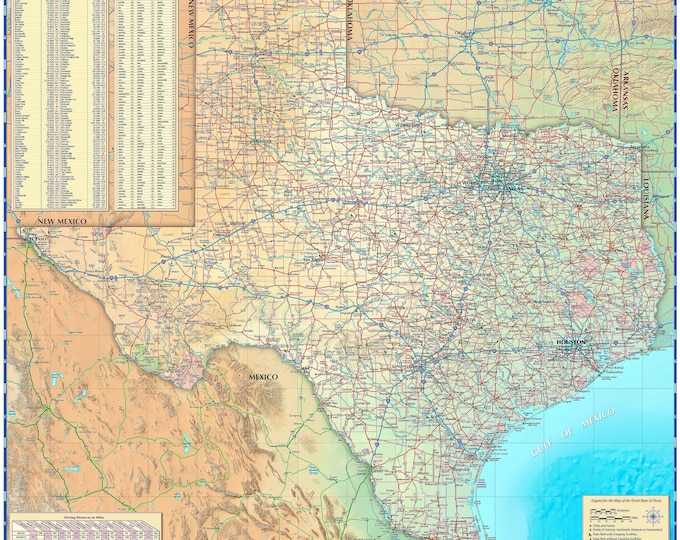 Texas Decorative Wall Map - Paper - 39" W X 36" H - Etsy