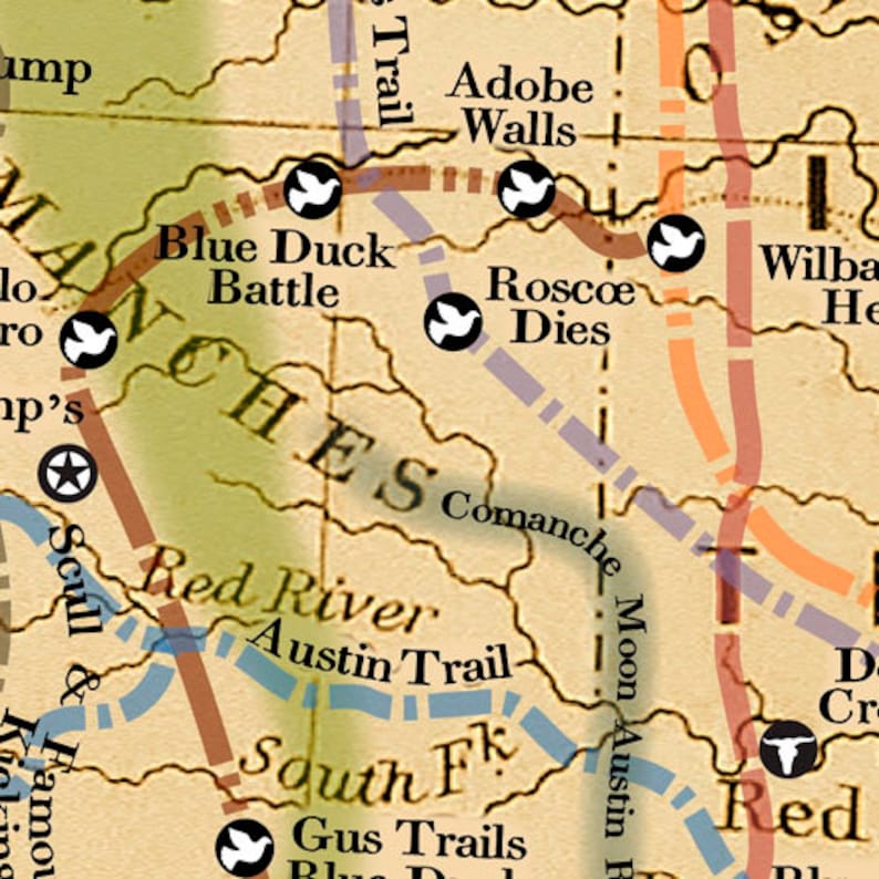 The Great Lonesome Dove ~ Comanche Moon Trails Map Print - Etsy
