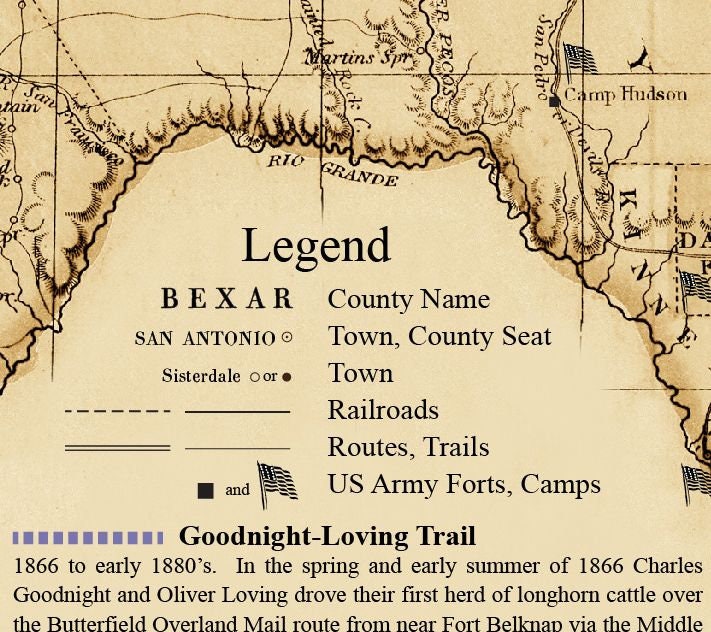 The Great Texas Cattle Trails Map 2nd Ed. Print on Canvas - Etsy